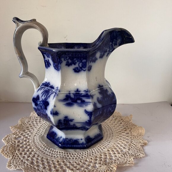 Flow Blue China | Dining | Antique Flow Blue Pitcher Earthenware ...